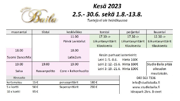 Aikataulu :: Studio Baila