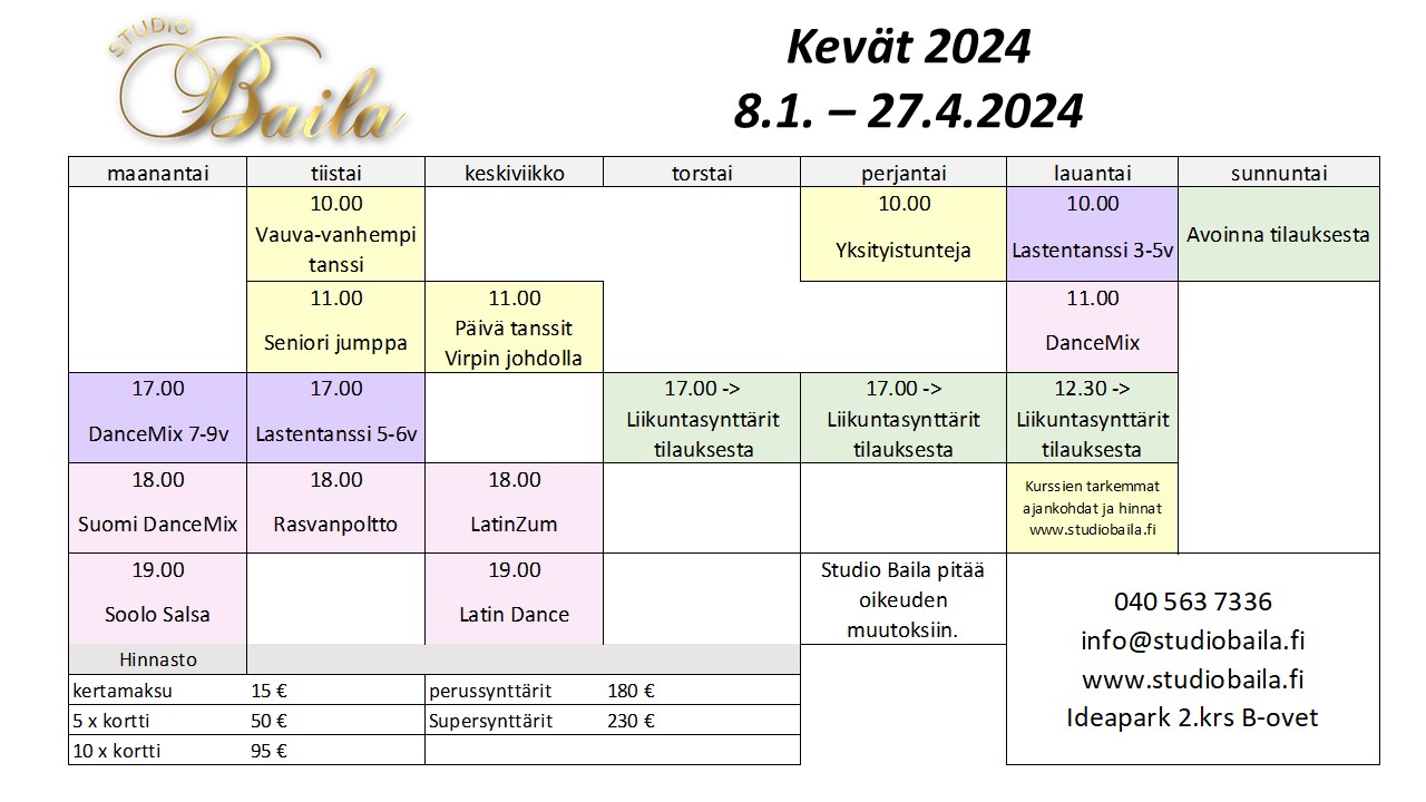 Lukujärjestykset :: Studio Baila